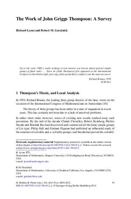 (PDF) The Work of John Griggs Thompson: A Survey