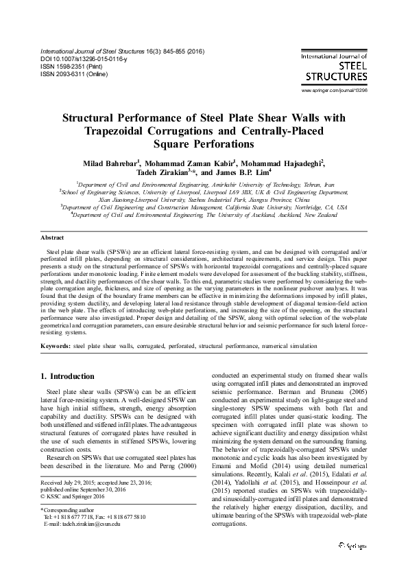 (PDF) Structural performance of steel plate shear walls with ...