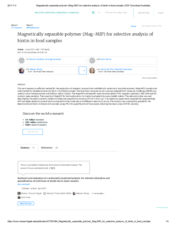 (PDF) Magnetically separable polymer (Mag-MIP) for selective analysis ...