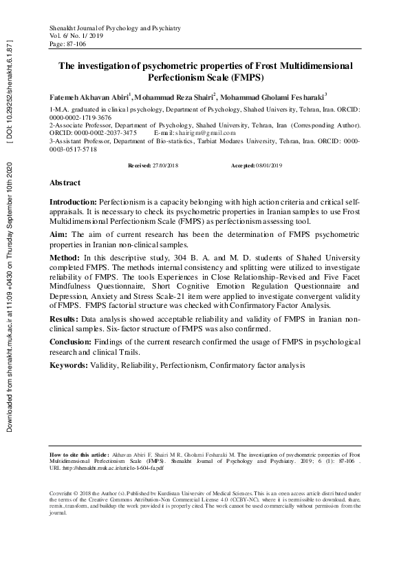(PDF) The investigation of psychometric properties of Frost Multidimensional Perfectionism Scale ...