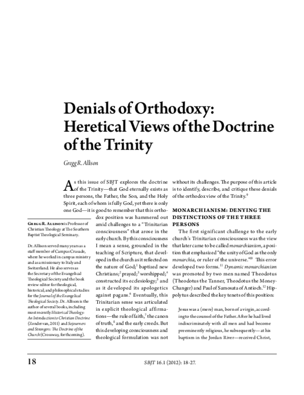 (PDF) Denials of Orthodoxy: Heretical Views of the Doctrine of the Trinity
