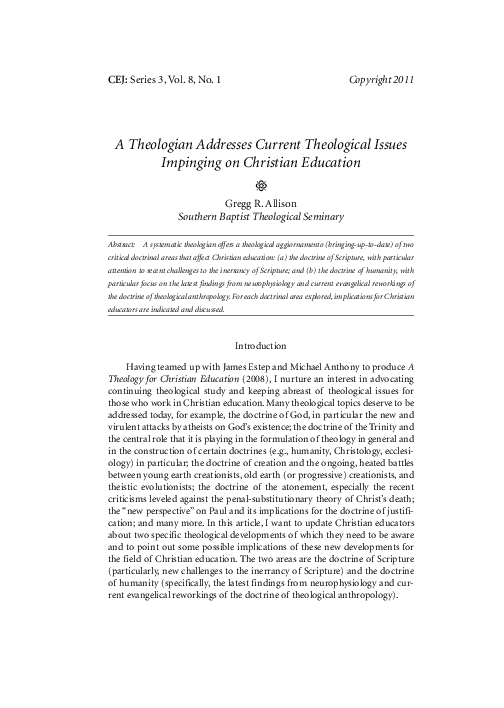 (PDF) A Theologian Addresses Current Theological Issues Impinging on ...