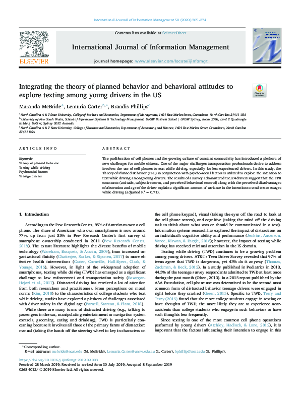 (PDF) Integrating the theory of planned behavior and behavioral ...