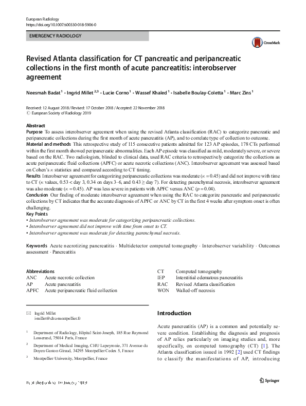 (PDF) Revised Atlanta classification for CT pancreatic and ...
