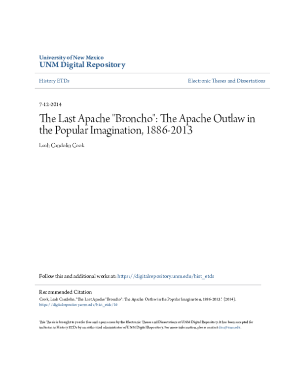 (PDF) The Last Apache "Broncho": The Apache Outlaw in the Popular ...