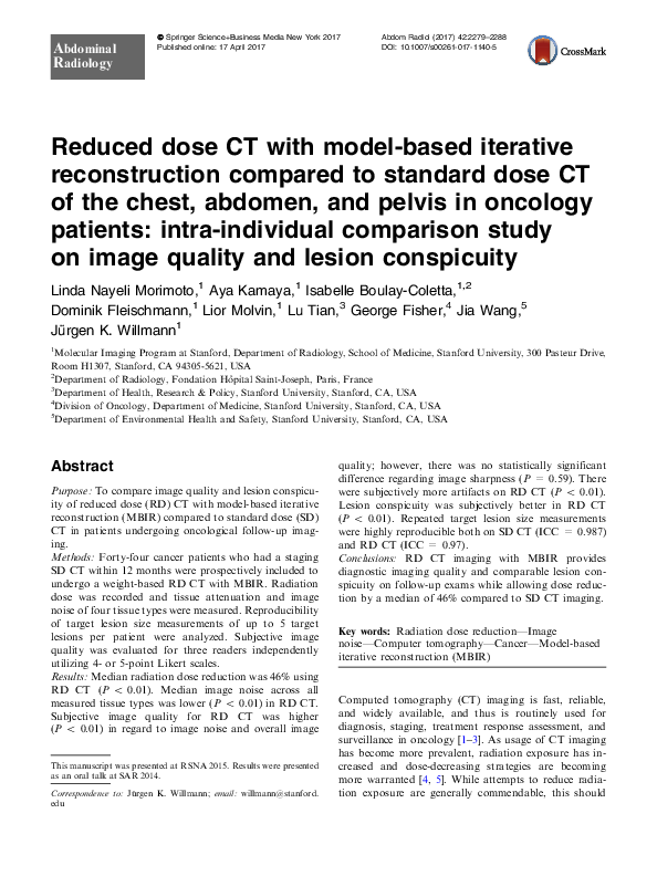 Pdf Reduced Dose Ct With Model Based Iterative Reconstruction