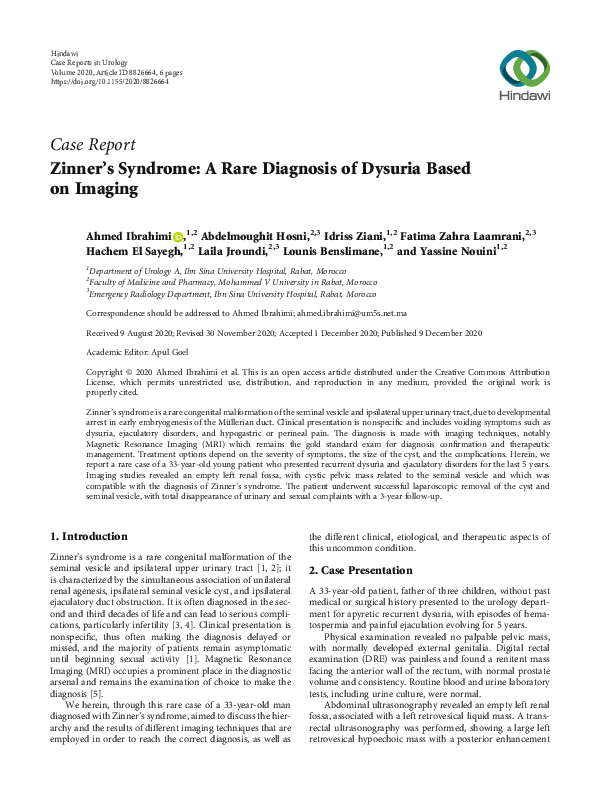 (PDF) Zinner’s Syndrome: A Rare Diagnosis of Dysuria Based on Imaging