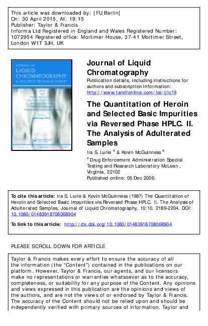 (PDF) The Quantitation of Heroin and Selected Basic Impurities via ...