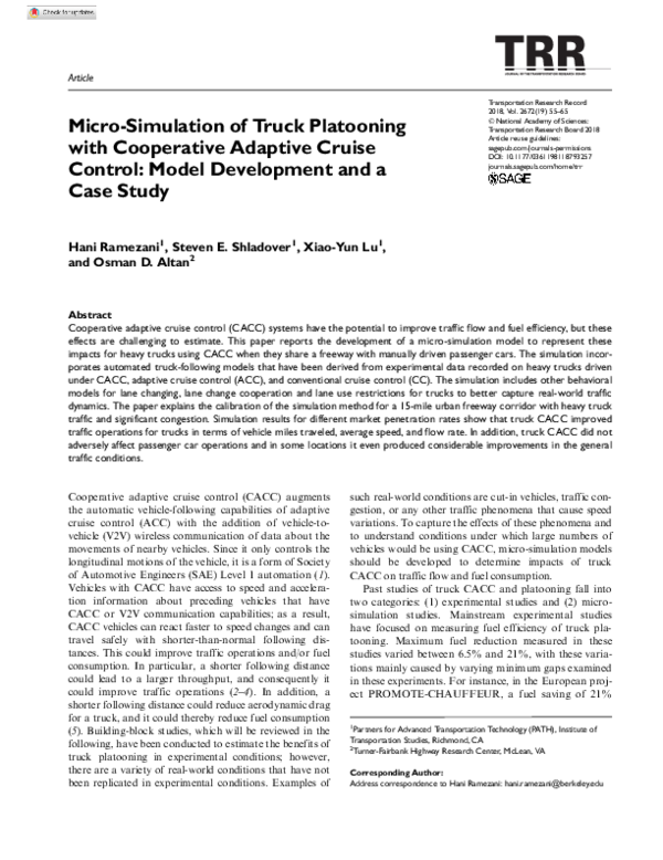 (PDF) Micro-Simulation of Truck Platooning with Cooperative Adaptive Cruise Control: Model ...