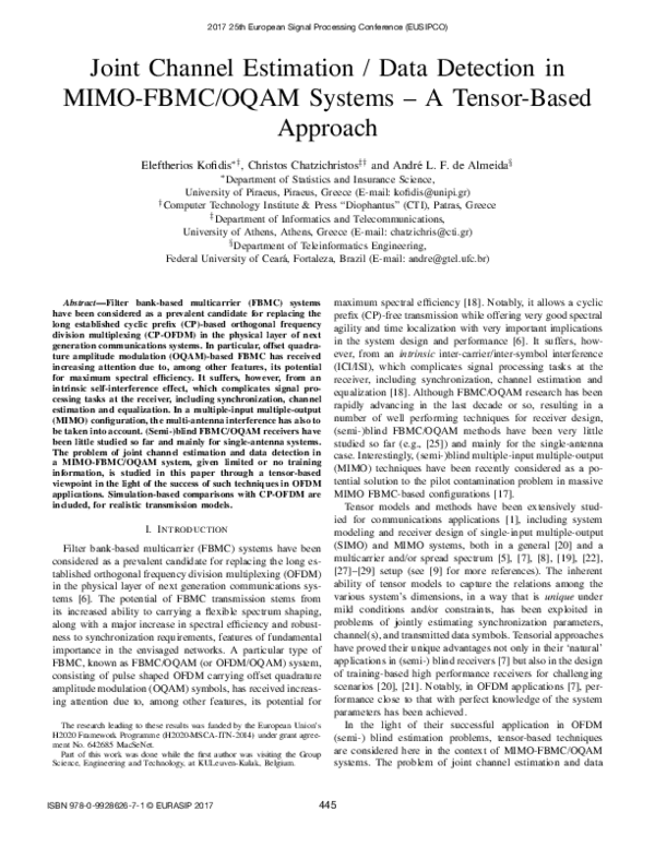(PDF) Joint channel estimation / data detection in MIMO-FBMC/OQAM ...