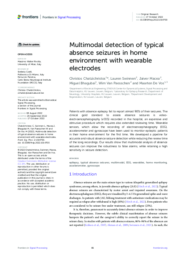 (PDF) Multimodal detection of typical absence seizures in home environment with wearable electrodes