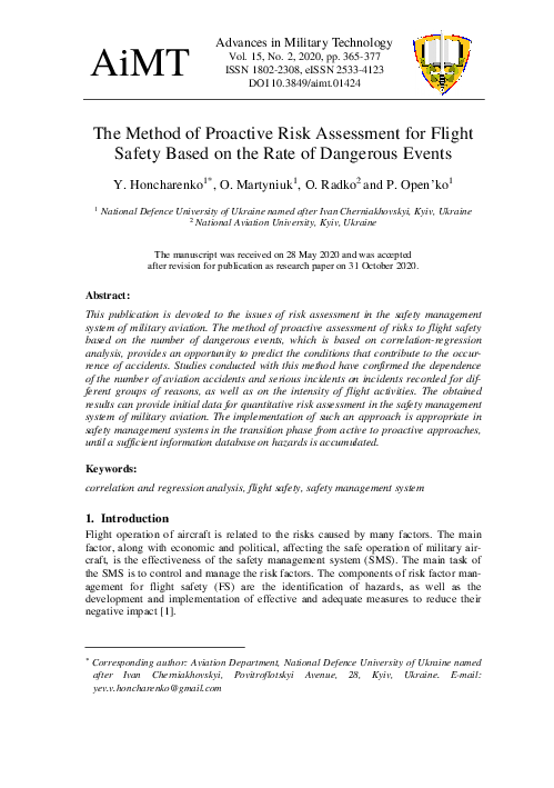 (PDF) The Method of Proactive Risk Assessment for Flight Safety Based ...