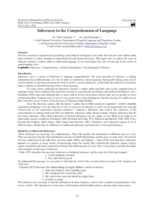 (PDF) Inferences in the Comprehension of Language