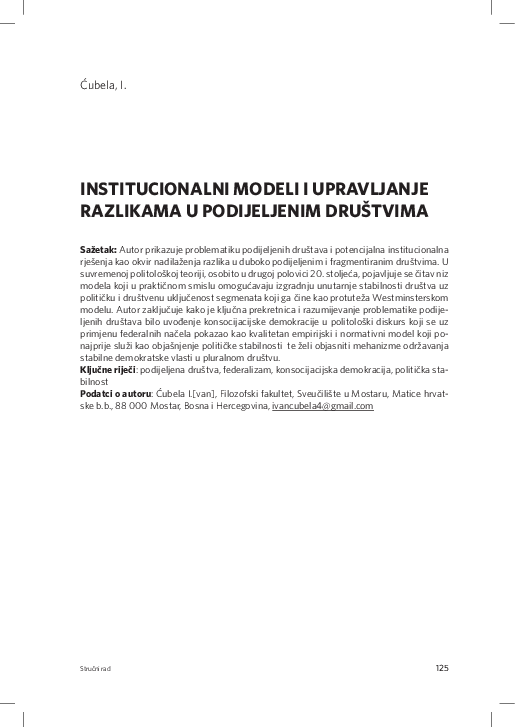 (PDF) Institutional Models and Management of Differences in Divided Societies