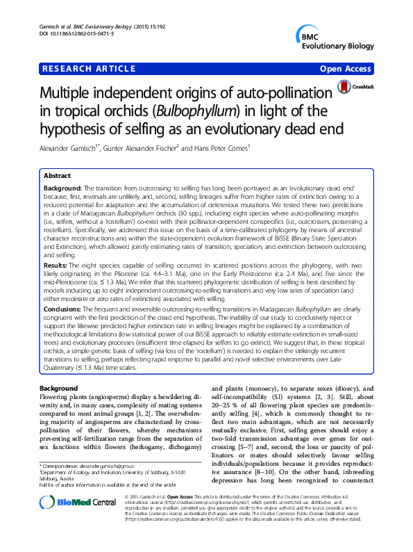 (PDF) Multiple independent origins of auto-pollination in tropical ...