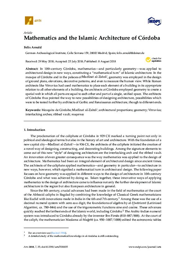 (PDF) Mathematics and the Islamic Architecture of Córdoba