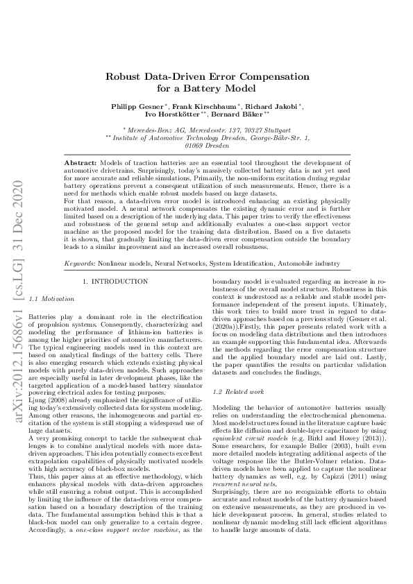 Pdf Robust Data Driven Error Compensation For A Battery Model