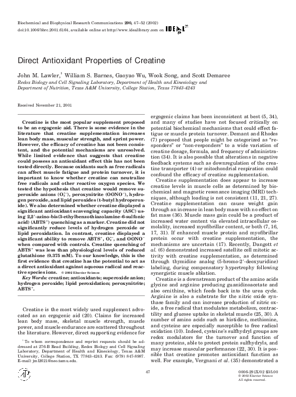 (PDF) Direct Antioxidant Properties of Creatine