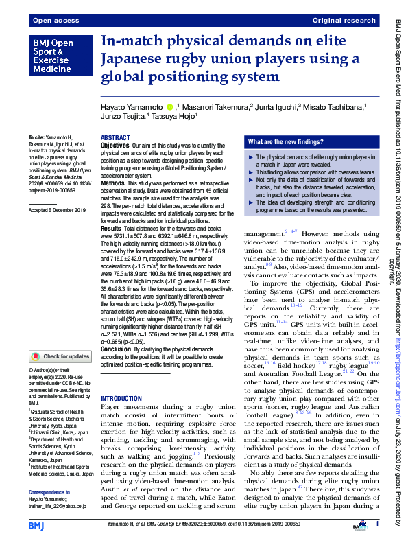 (PDF) In-match physical demands on elite Japanese rugby union players using a global positioning ...