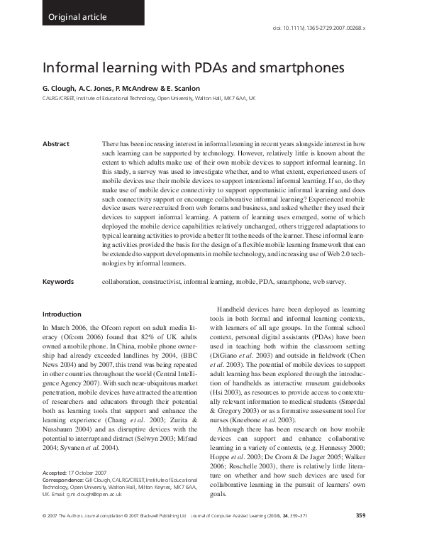 (PDF) Informal learning with PDAs and smartphones