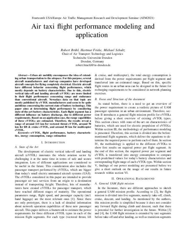(PDF) Air taxi flight performance modeling and application