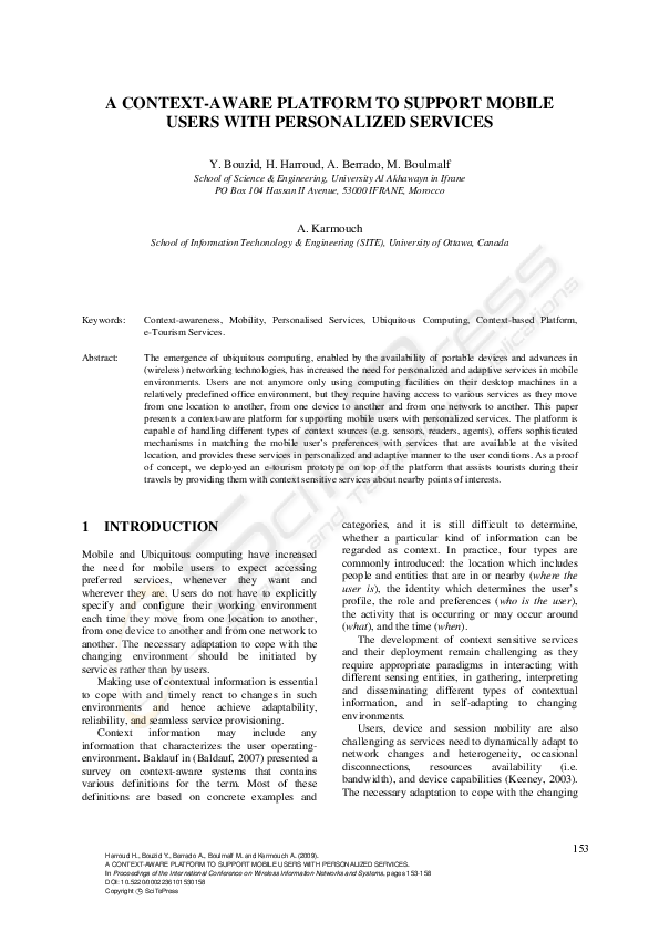 (PDF) A Context-Aware Platform to Support Mobile Users with Personalized Services