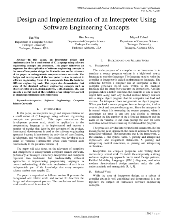 Pdf Design And Implementation Of An Interpreter Using Software Engineering Concepts