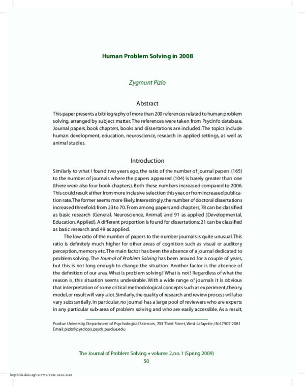 (PDF) Human Problem Solving in 2008