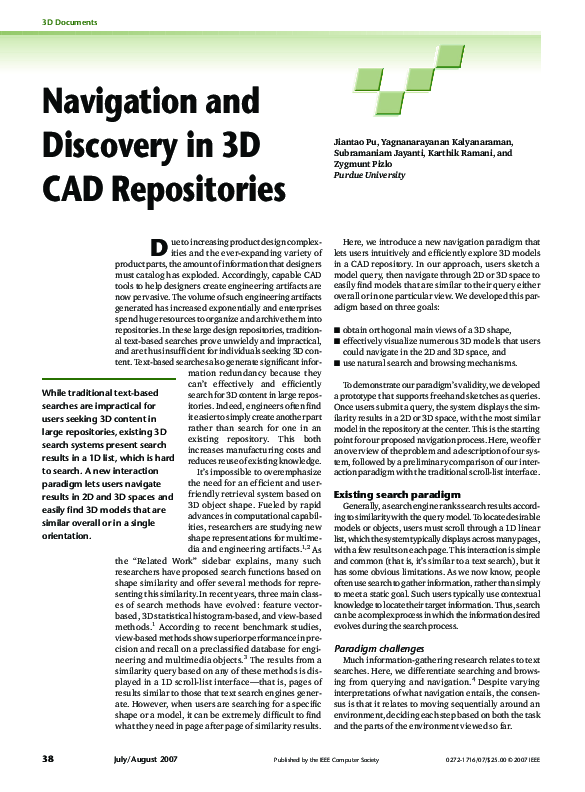 (PDF) Navigation and Discovery in 3D CAD Repositories