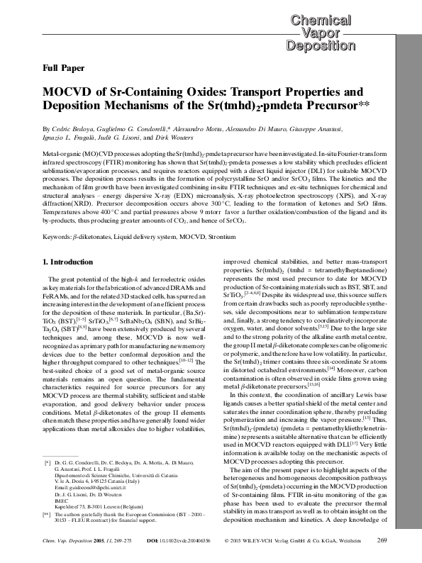 (PDF) MOCVD of Sr-Containing Oxides: Transport Properties and ...