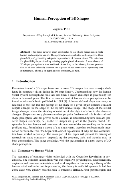 (PDF) Human Perception of 3D Shapes