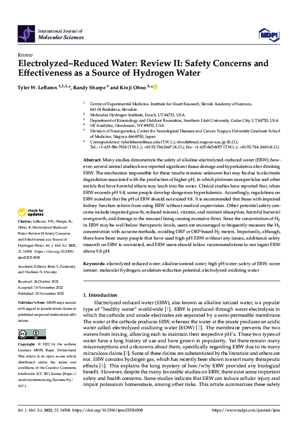 (PDF) Electrolyzed–Reduced Water: Review II: Safety Concerns and ...