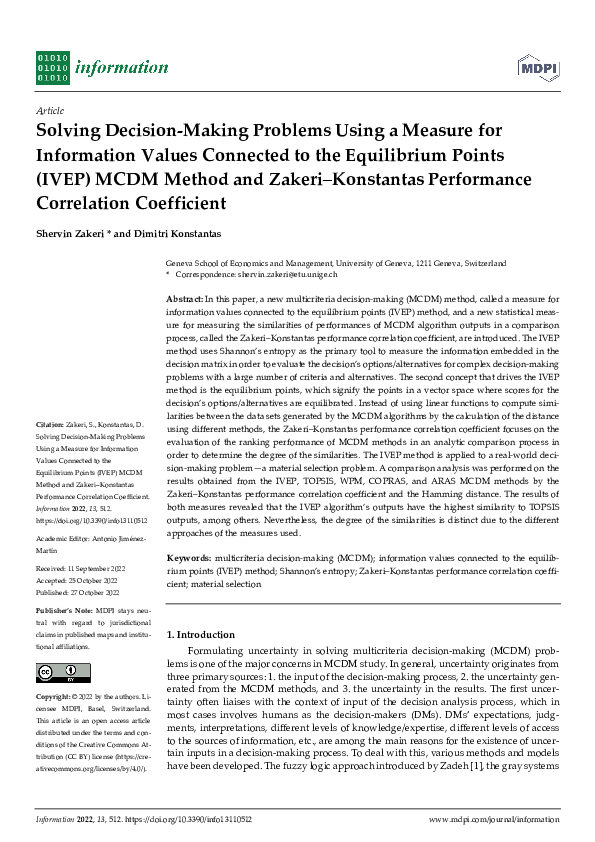 Pdf Solving Decision Making Problems Using A Measure For Information Values Connected To The