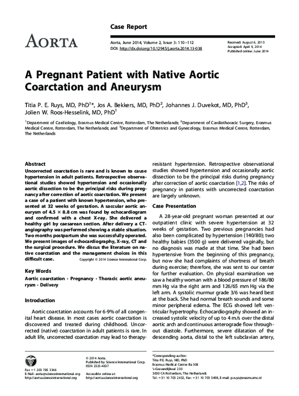 (PDF) Pregnancy Complications in Native Aortic Coarctation Case Study