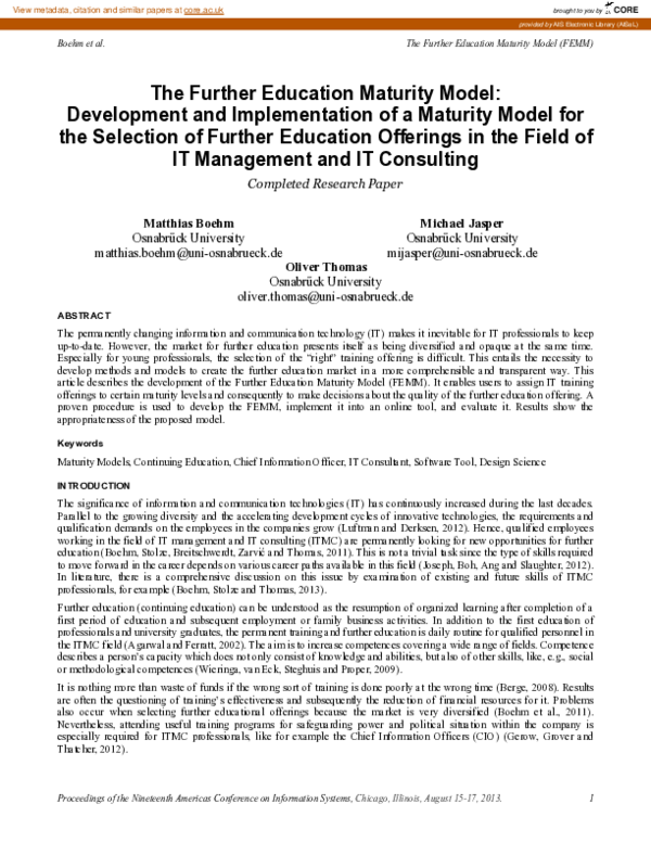 (PDF) The Further Education Maturity Model: Development and ...