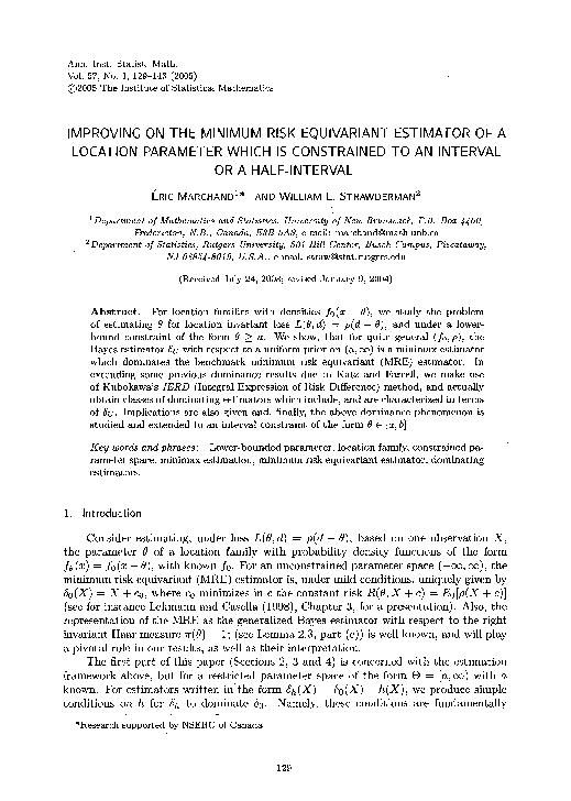 Pdf Improving On The Minimum Risk Equivariant Estimator Of A Location