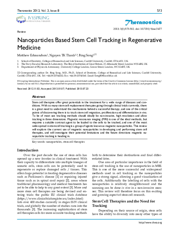 (PDF) Nanoparticles Based Stem Cell Tracking in Regenerative Medicine
