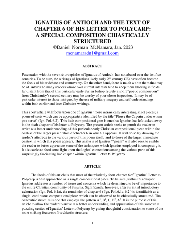 (PDF) IGNATIUS OF ANTIOCH AND THE TEXT OF CHAPTER 6 OF HIS LETTER TO ...