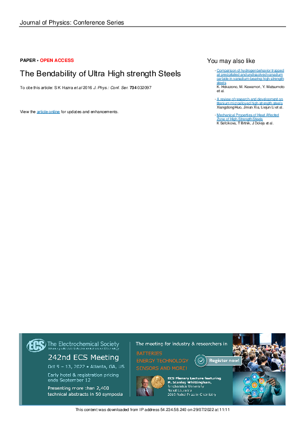 (PDF) The Bendability of Ultra High strength Steels