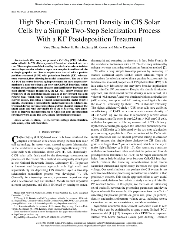 (PDF) High Short-Circuit Current Density in CIS Solar Cells by a Simple ...