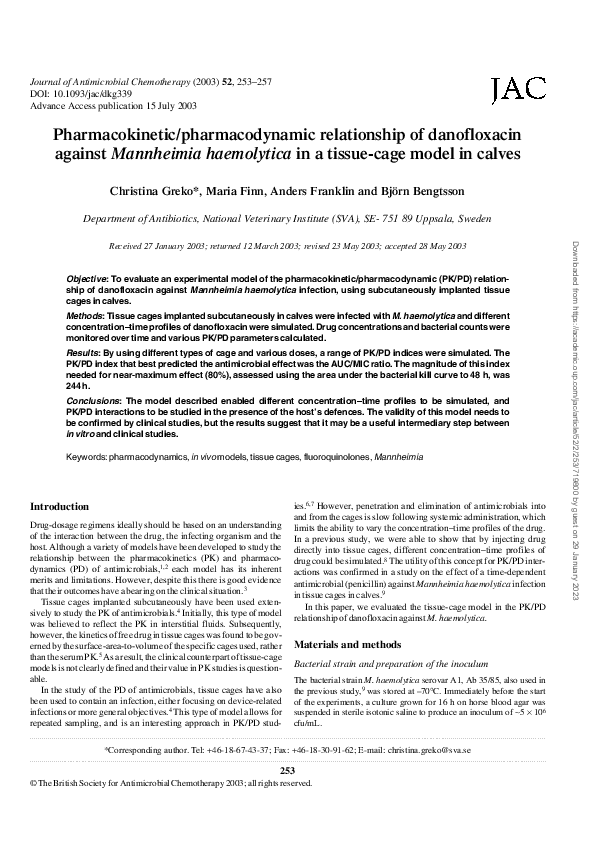 (PDF) against Mannheimia haemolytica in a tissue-cage model in calves