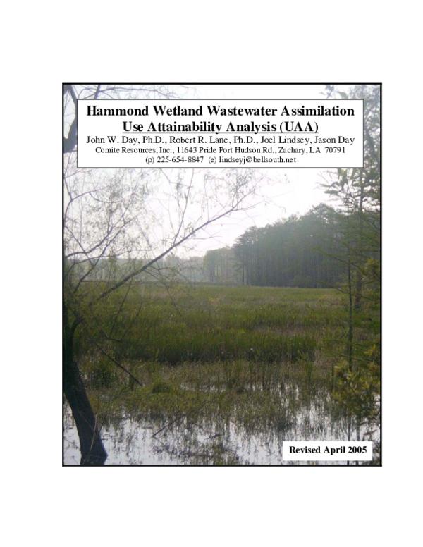 (PDF) Hammond Wetland Wastewater Assimilation Use Attainability ...