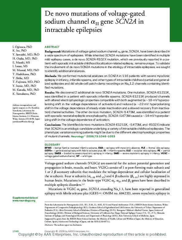 (PDF) De novo mutations of voltage-gated sodium channel II gene SCN2A ...