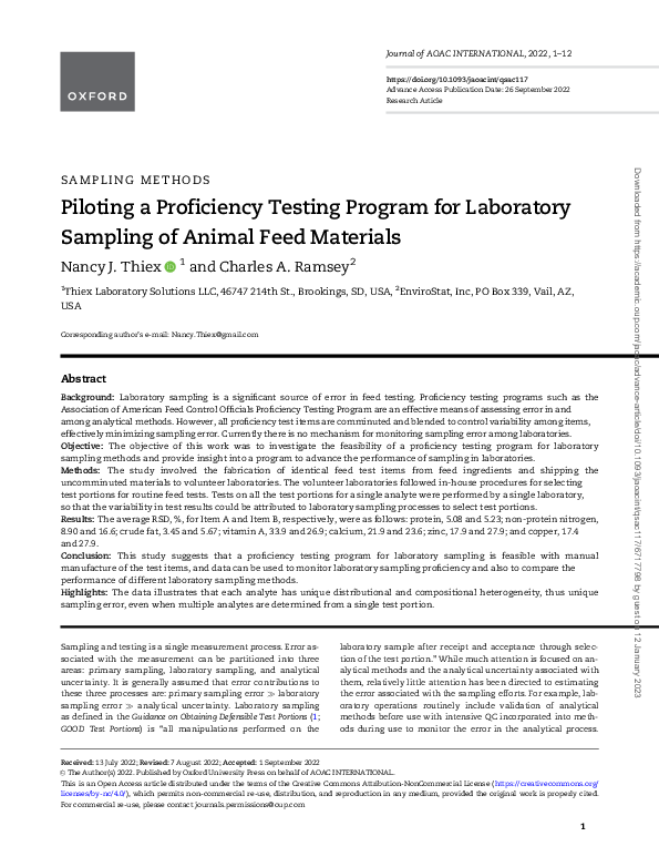 (PDF) Piloting a Proficiency Testing Program for Laboratory Sampling of ...