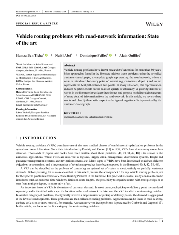 Pdf Vehicle Routing Problems With Road Network Information State Of