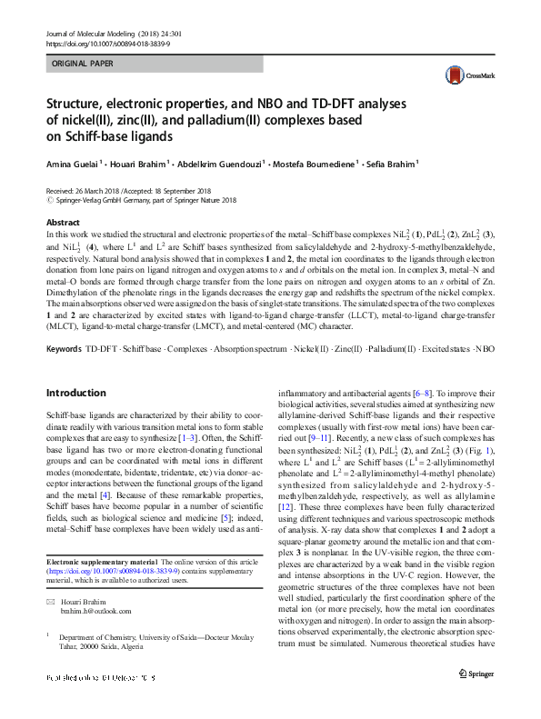 Pdf Structure Electronic Properties And Nbo And Td Dft Analyses Of