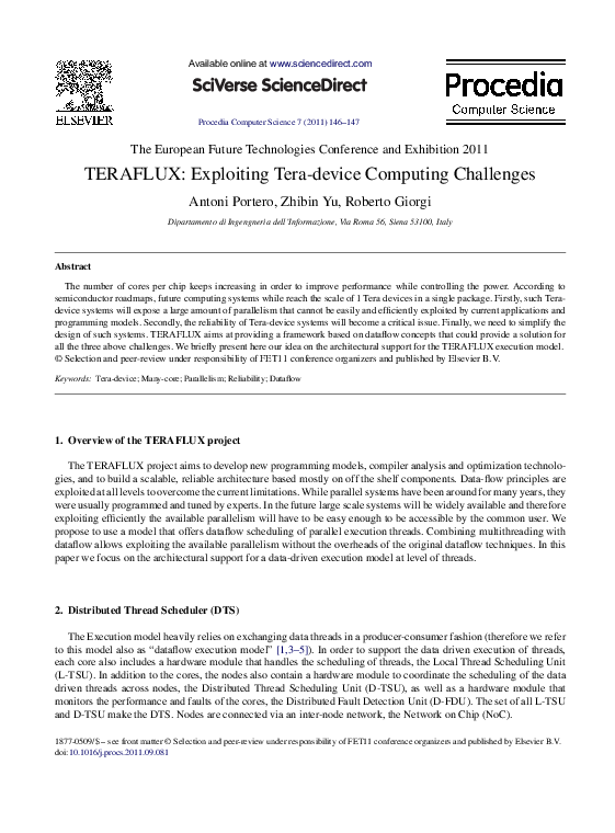 (PDF) TERAFLUX: Exploiting Tera-device Computing Challenges