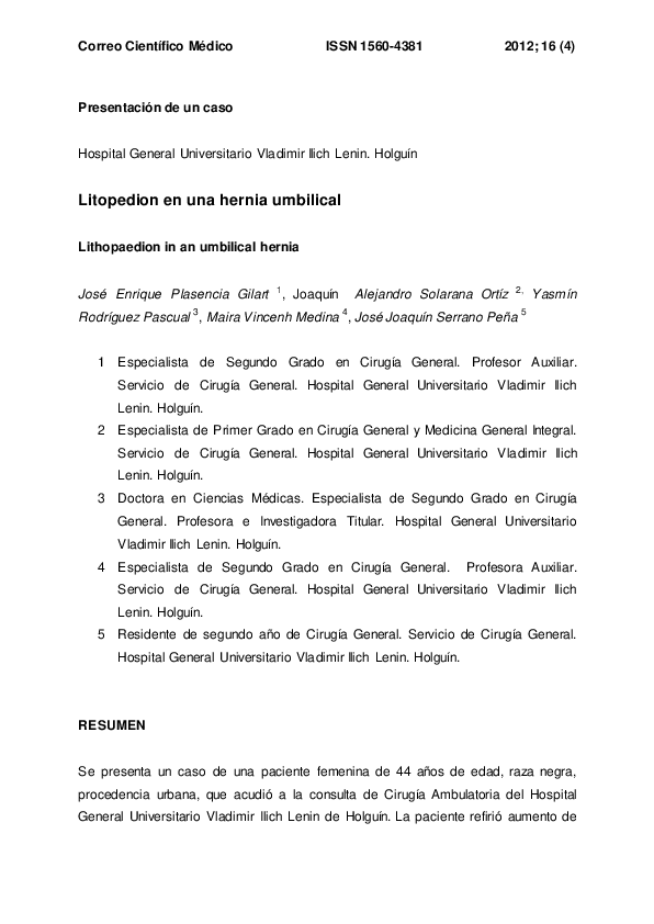 (PDF) Litopedion en una hernia umbilical | Joaquin Alejandro Solarana ...
