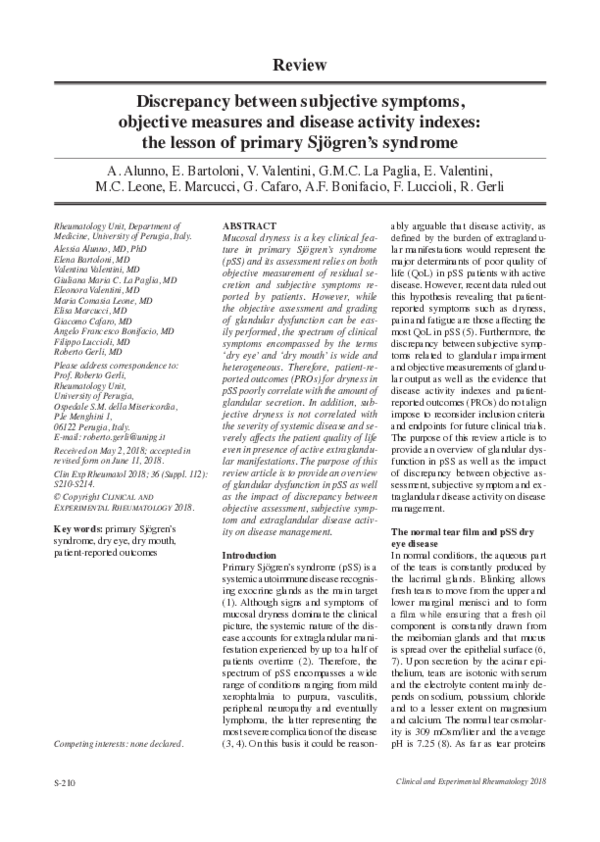 (PDF) Discrepancy between subjective symptoms, objective measures and disease activity indexes ...