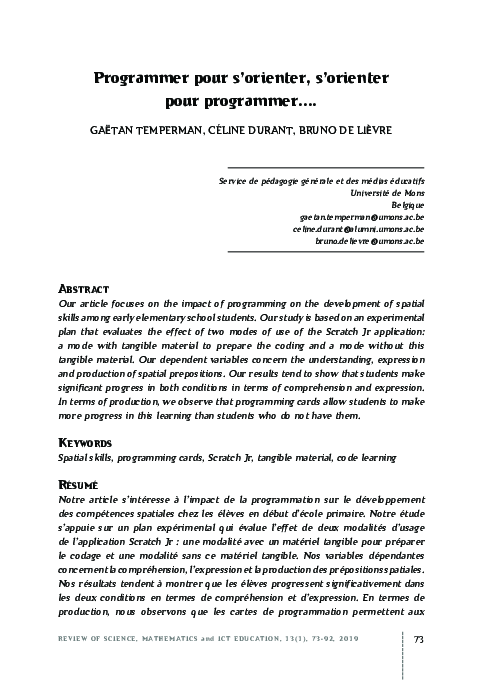 (PDF) Programmer pour s’orienter, s’orienter pour programmer